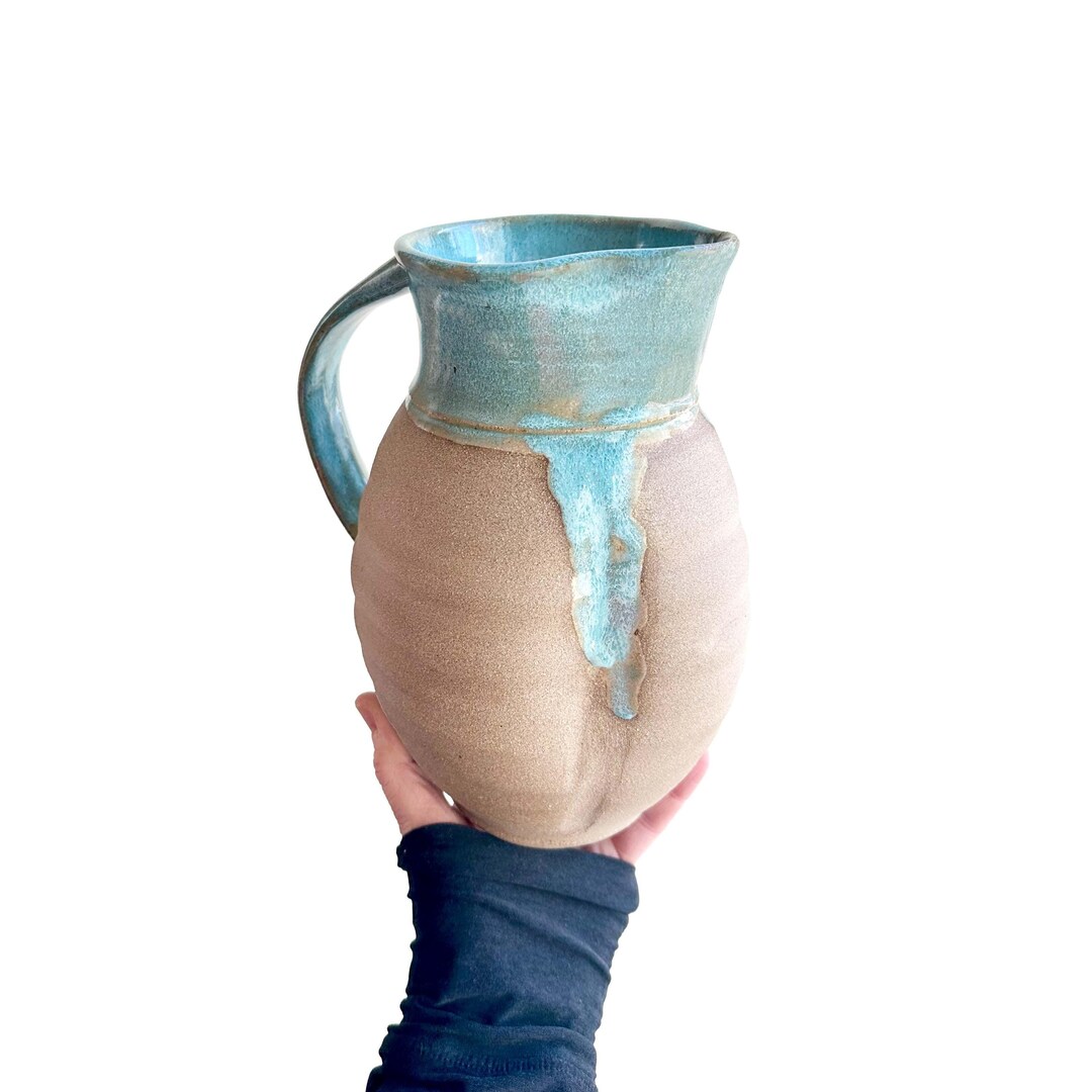 Large Turquoise Ceramic Pitcher | Wheel Thrown Pottery Pitcher, 68oz ...