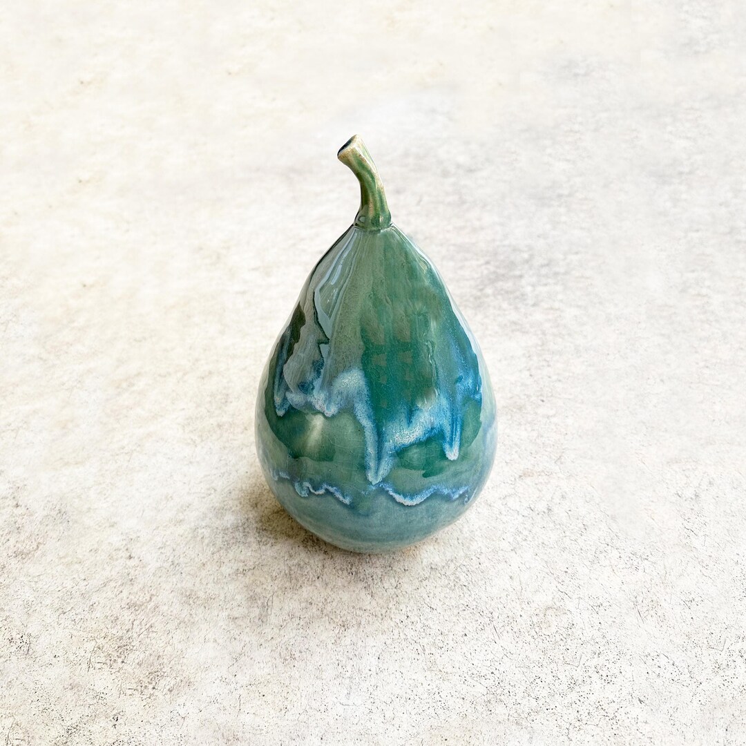 Large Green Ceramic Pear Sculpture | Home Decor Pottery Pear, 9" X 5.25 ...