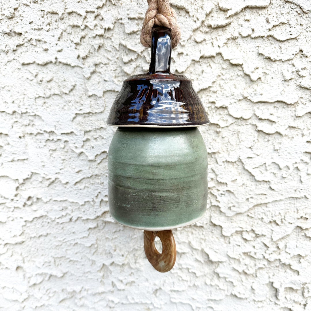 2-piece Brown and Green Ceramic Hanging Bell With Bead Chimes, 4 X 11 ...