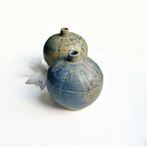 Small Round Ceramic Bottle Vase | Stoneware Blue Ash Pottery Bottle, 3. ...