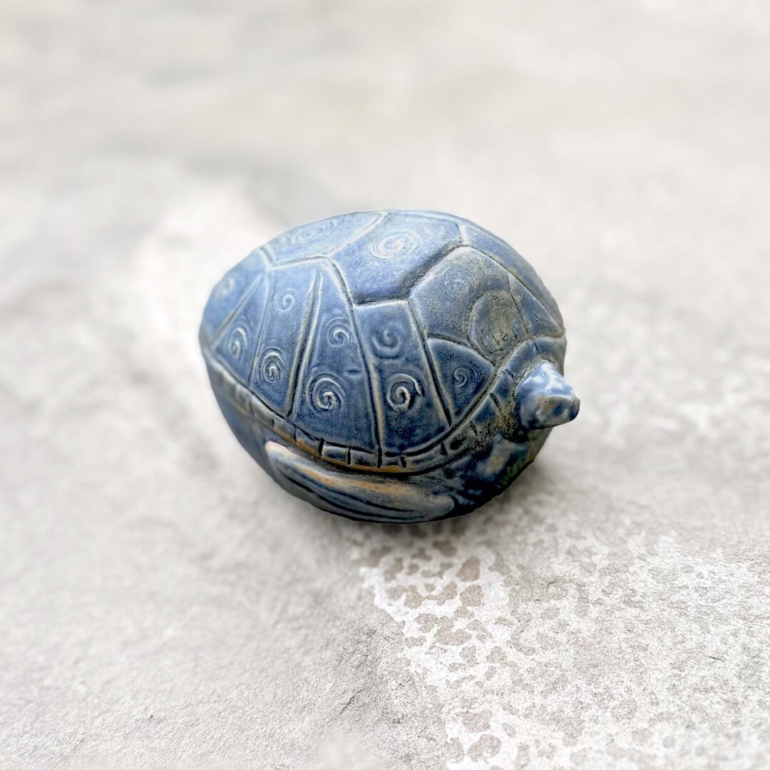 Blue Ceramic Sea Turtle Sculpture Blue Pottery Turtle Rattle, 6.5 X 6 ...