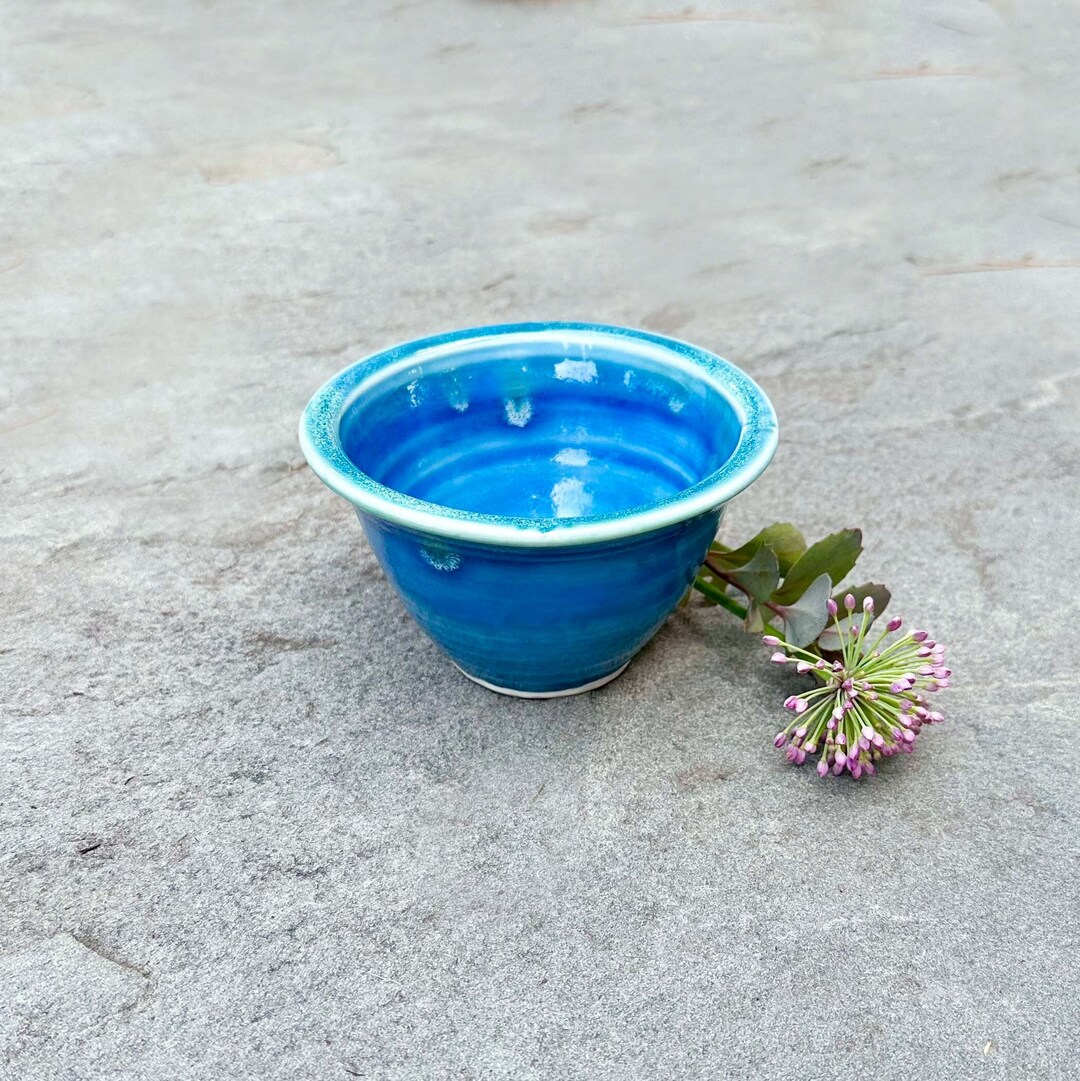 Small Blue Ceramic Bowl Drippy Glaze Blue Pottery Rimmed Bowl, 4.5 X 3 ...