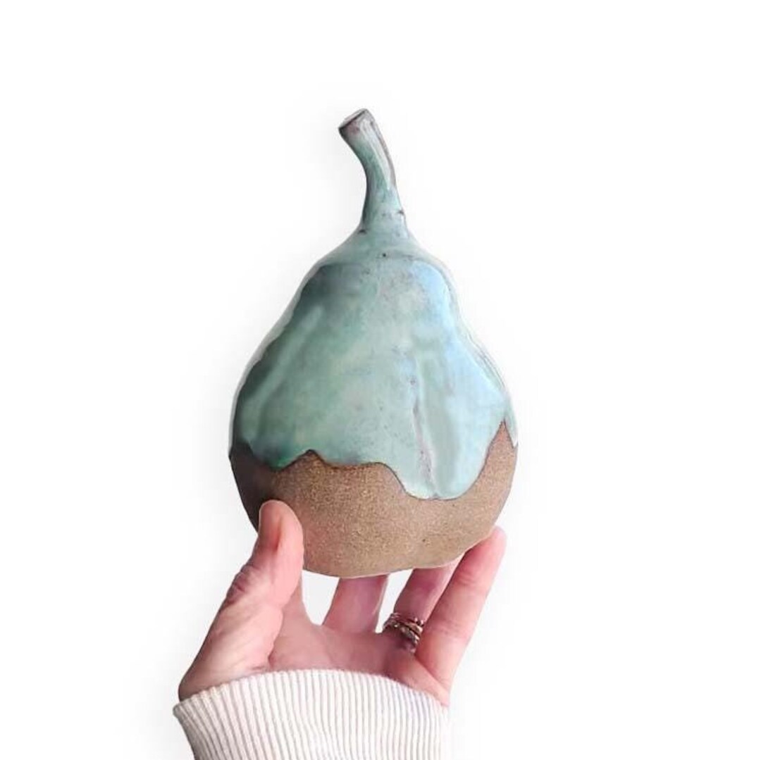 Light Green Ceramic Pear Sculpture Blue Green Pottery Pear Home Decor ...