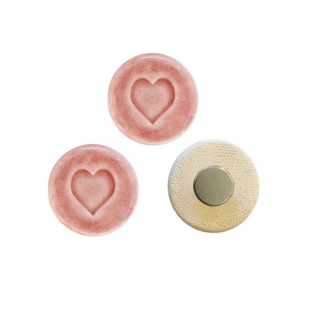 3 Pink Heart Magnets | Ceramic Handmade Pink Magnets in Gift Tin, 1 ...