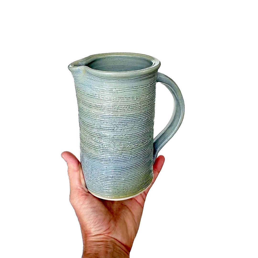 Large Turquoise Blue Ceramic Pitcher Wheel Thrown Pottery Pitcher, 6.75 ...