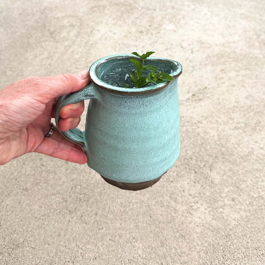 Turquoise Blue Ceramic Pitcher Wheel Thrown Pottery Pitcher, 20oz 5 X 5 ...