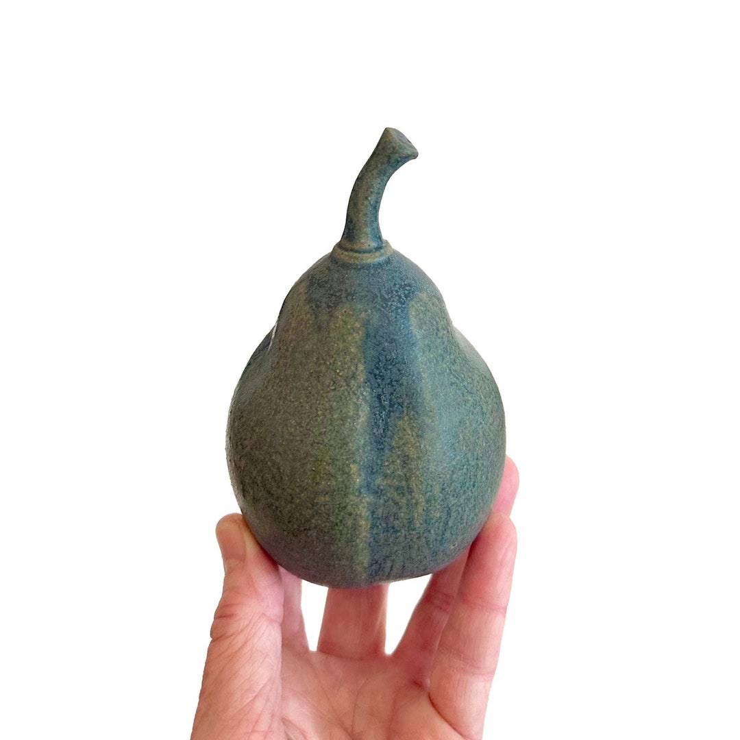 Ash Blue Ceramic Pear Sculpture Stone Blue Pottery Pear Rattle, 5 X 3 ...