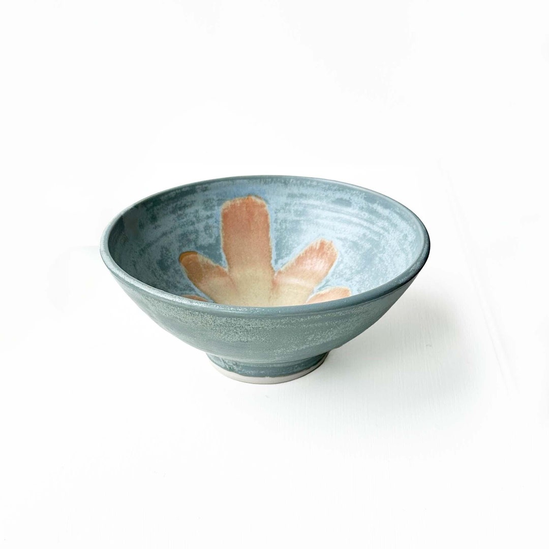 Blue Ceramic Bowl With Leaf Design | Light Blue Pottery Serving Bowl, 7 ...