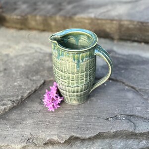 Large Sage Green Ceramic Pitcher Carved Wheel Thrown Pottery Pitcher ...