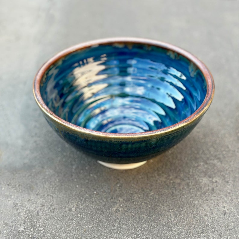 Copper and Sea Blue Ceramic Bowl Wheel Thrown Serving Bowl - Etsy