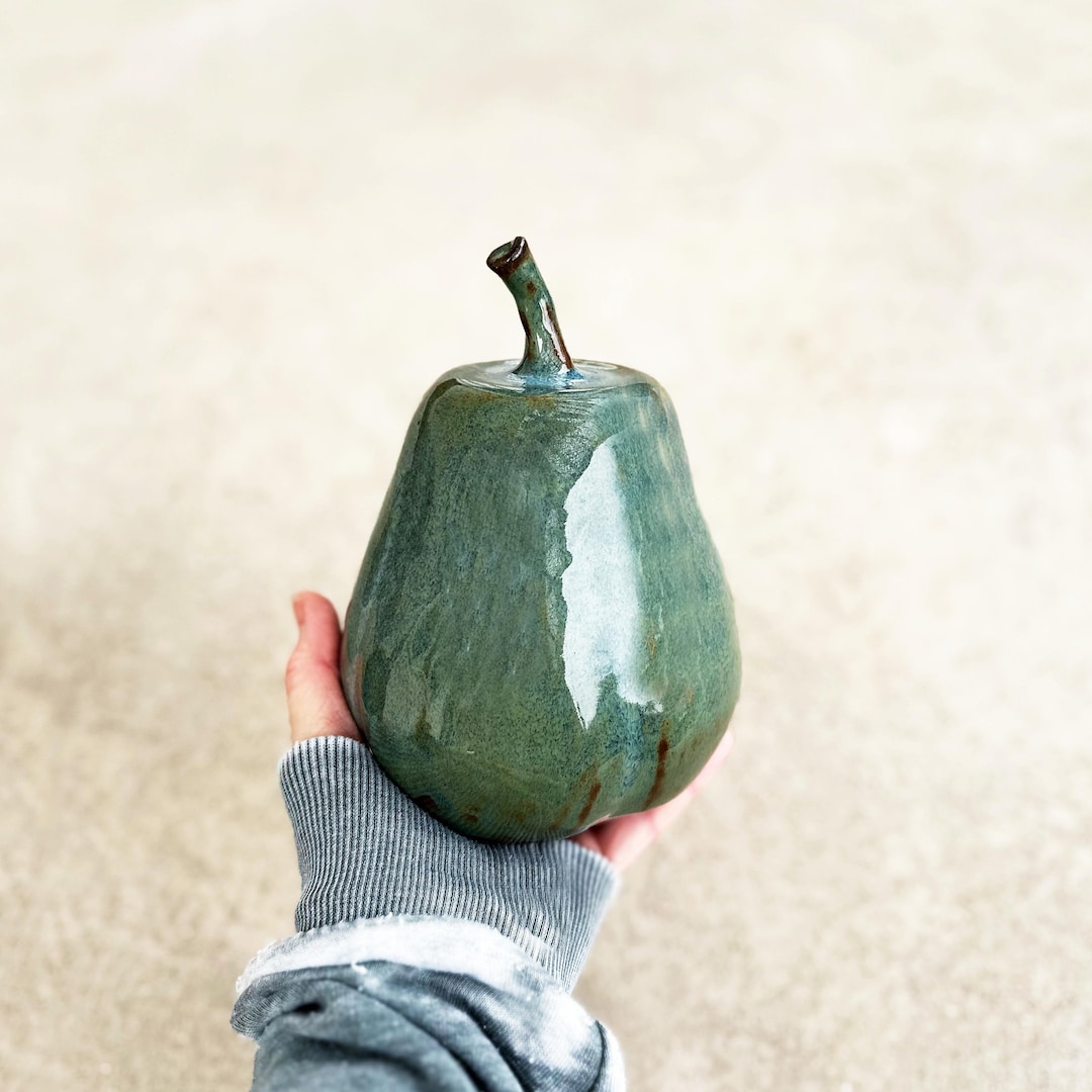 Ceramic Pear Home Decor Art Handmade Aqua Green Pottery Pear, 6.75 X 4. ...