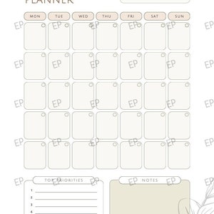 Monthly Planner Printable, Instant Download, Daily Planner ...