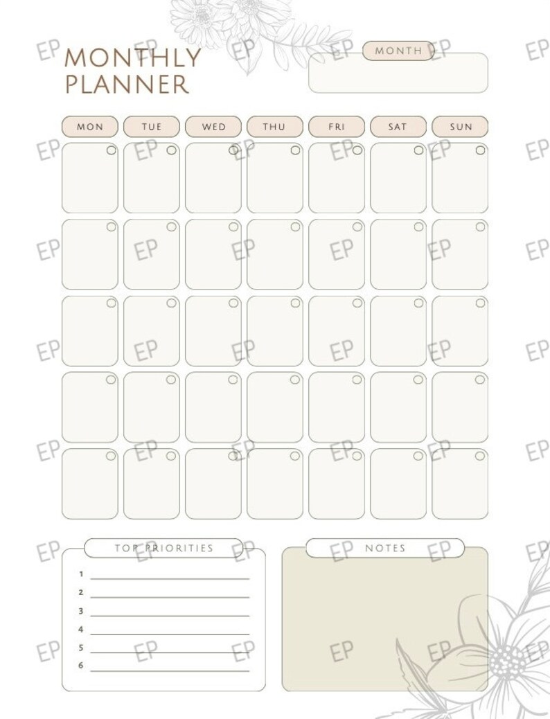 Monthly Planner Printable, Instant Download, Daily Planner ...