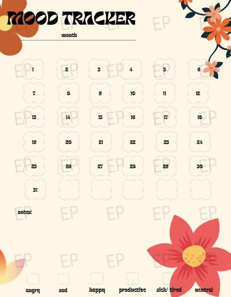 Mood Tracker Planner Printable Instant Download Daily - Etsy