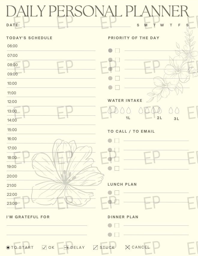 Daily Personal Planner Printable Instant Download Daily - Etsy