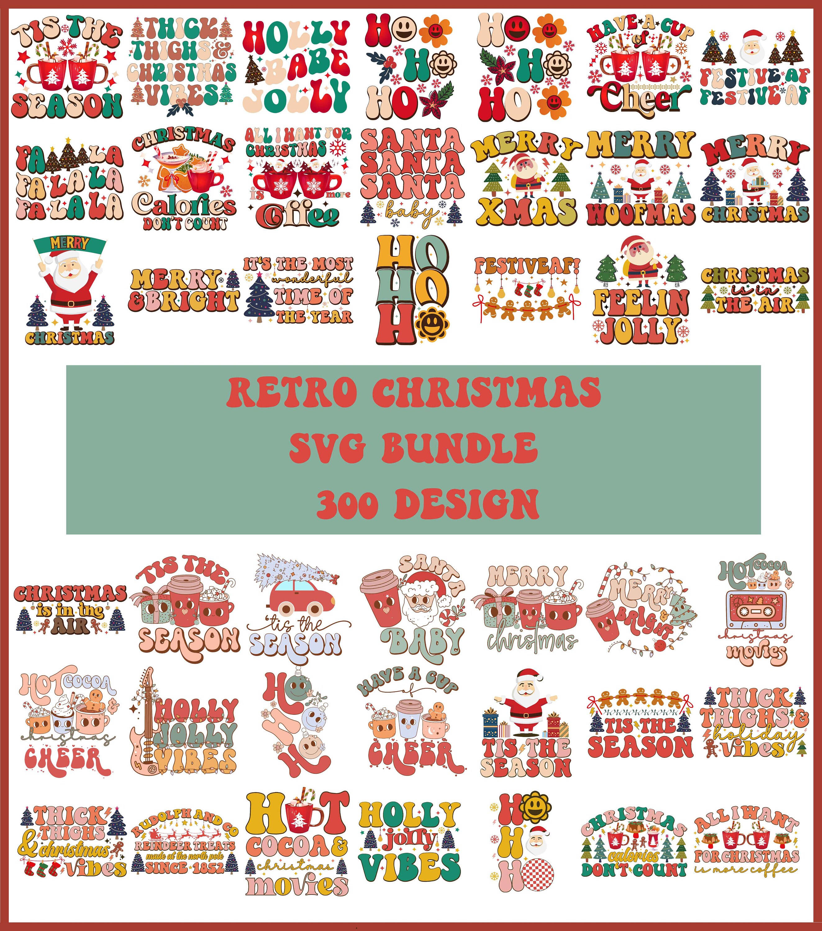 300 Christmas Retro SVG Bundle, Retro Christmas SVG, Retro Shirt Svg ...