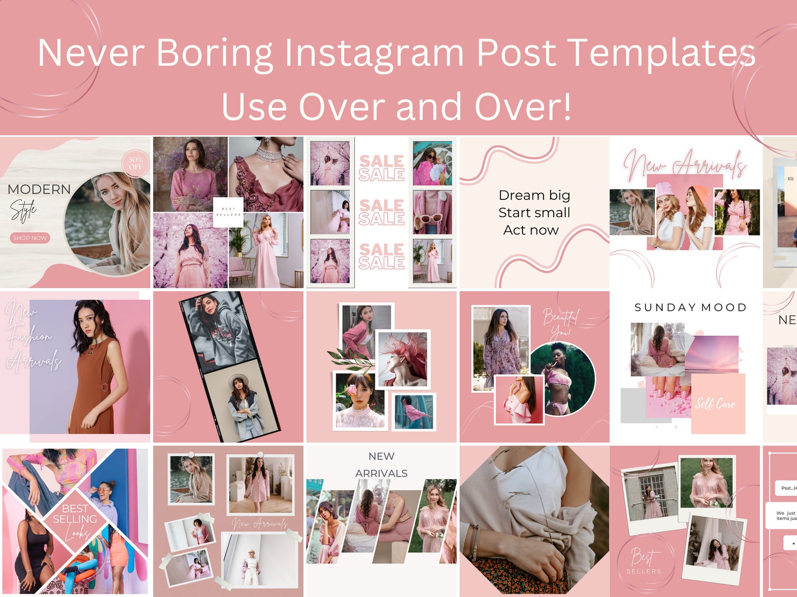 Pink Girly Instagram Posts Template Bundle in Square, Portrait, and ...