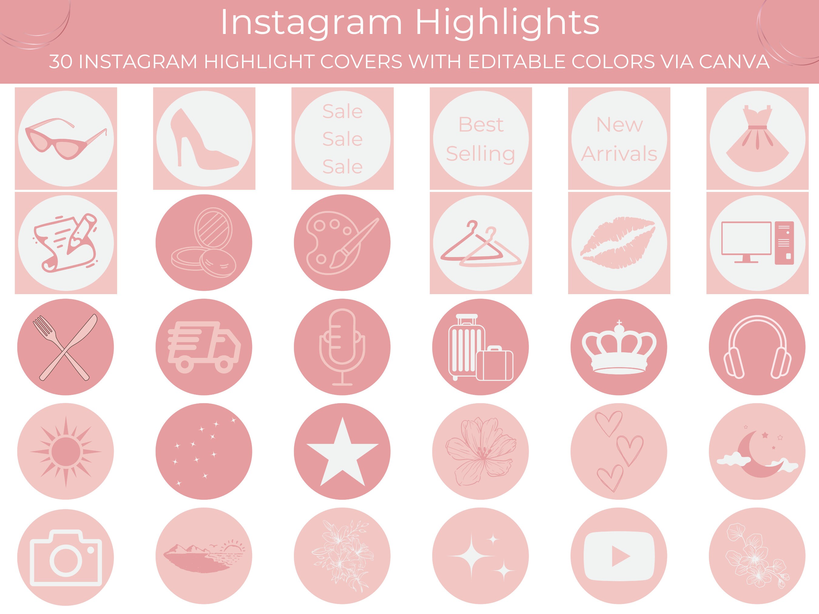 Pink Girly Instagram Highlight Covers Canva Editable Color Template - Etsy