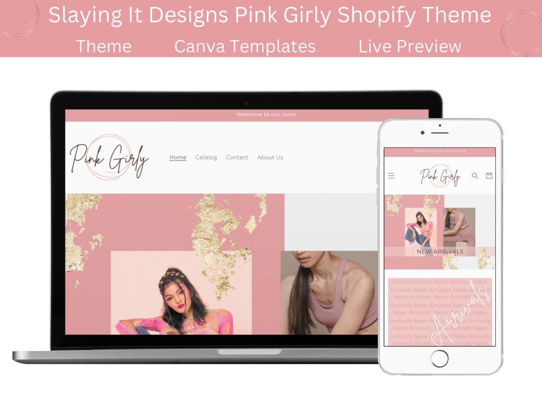 Pink Girly Shopify Theme Shopify 2.0, Editable Canva Banners, Boutique ...