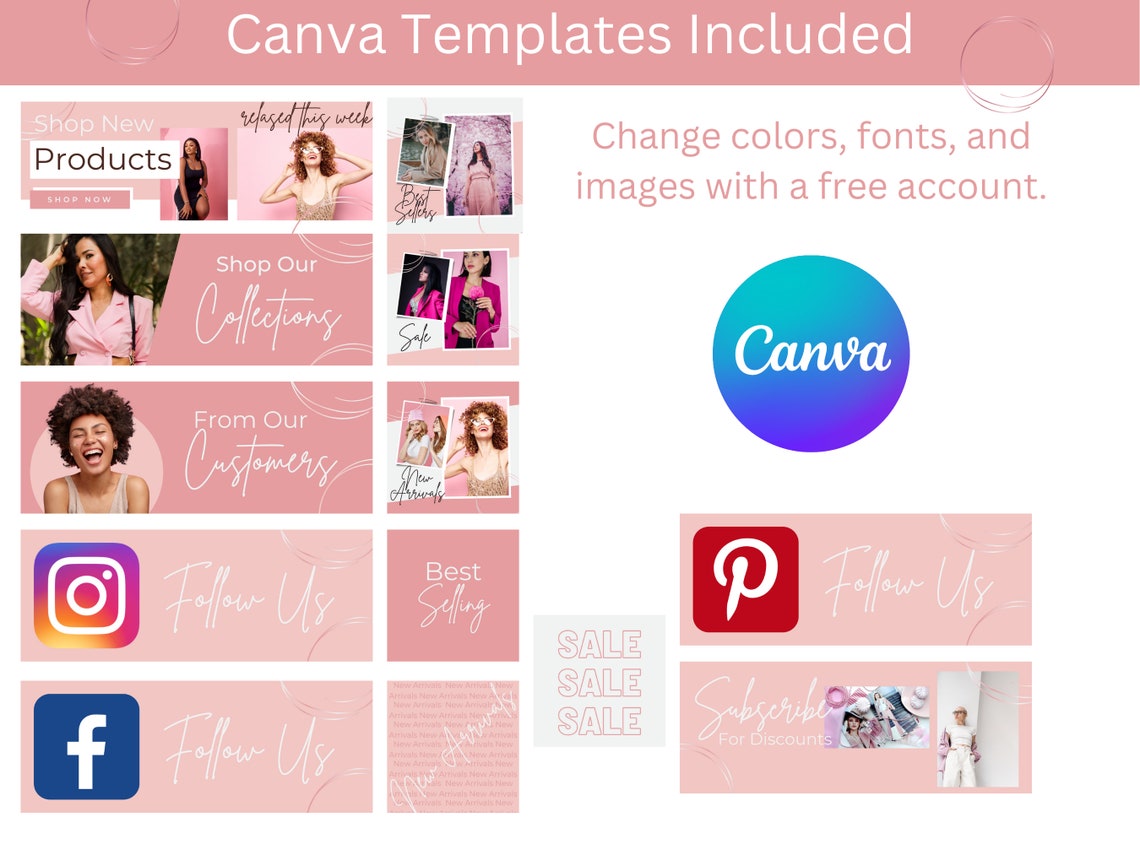 Pink Girly Shopify Theme Shopify 2.0, Editable Canva Banners, Boutique ...