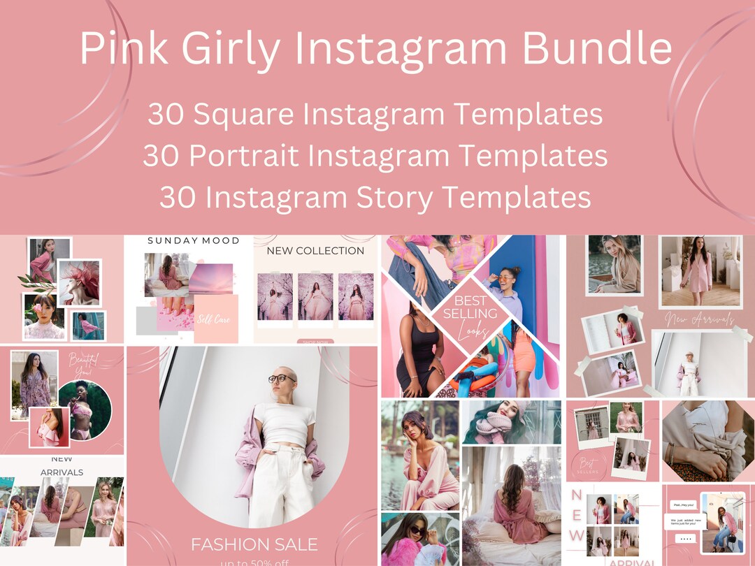 Pink Girly Instagram Posts Template Bundle in Square, Portrait, and ...