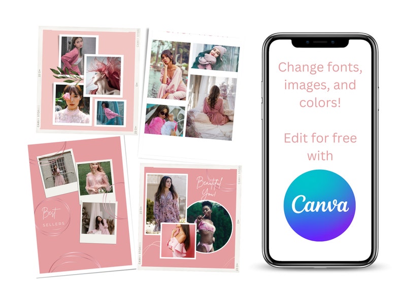 Pink Girly Instagram Posts Template Bundle in Square, Portrait, and ...