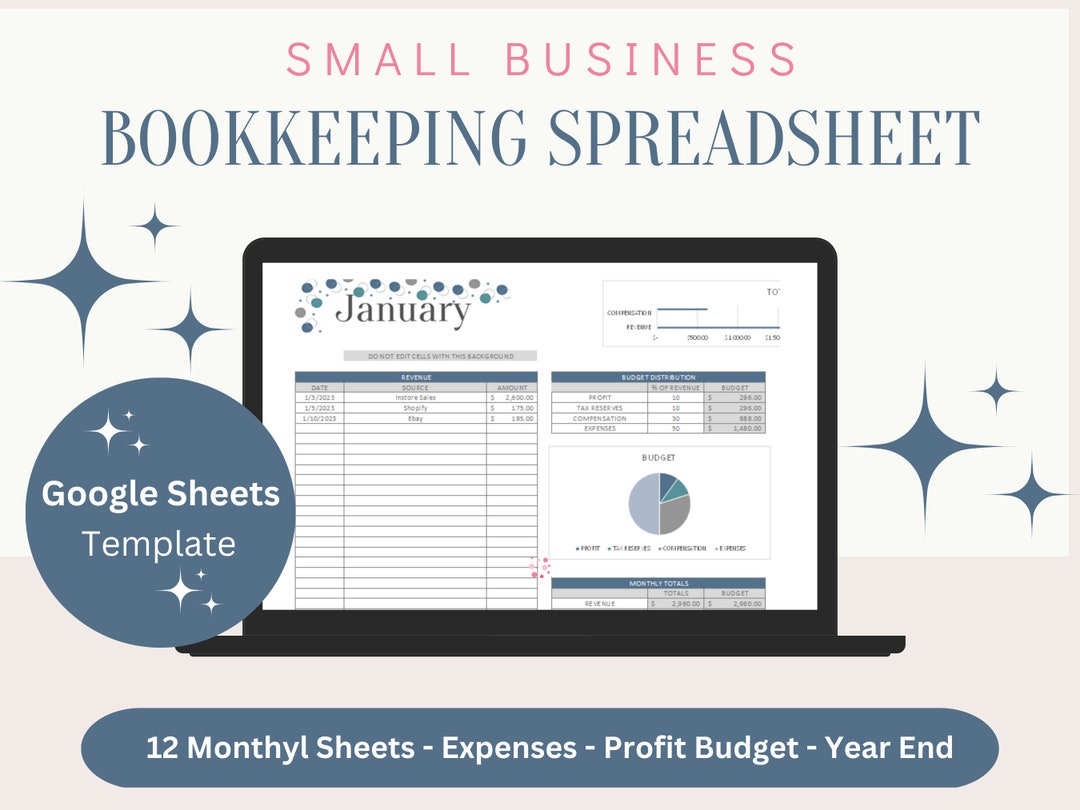 Blue Dots Bookkeeping Spreadsheet | Small Business Bookkeeping Template ...