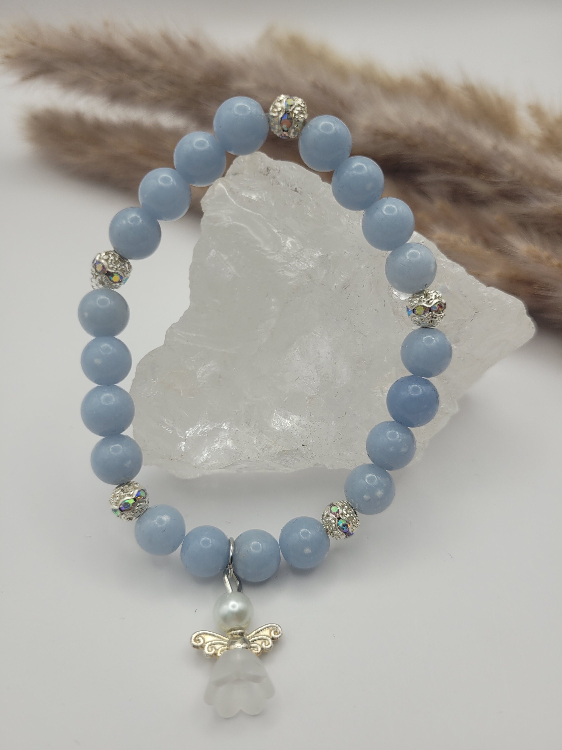 Angelit Armband mit Engel, 8mm Perlen Schmuck für jeden Anlass, auch toll als Geschenk - Etsy ...