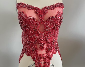 Red Rhinestone Bodice Applique / 3D Rhinestone Applique 031 - Etsy