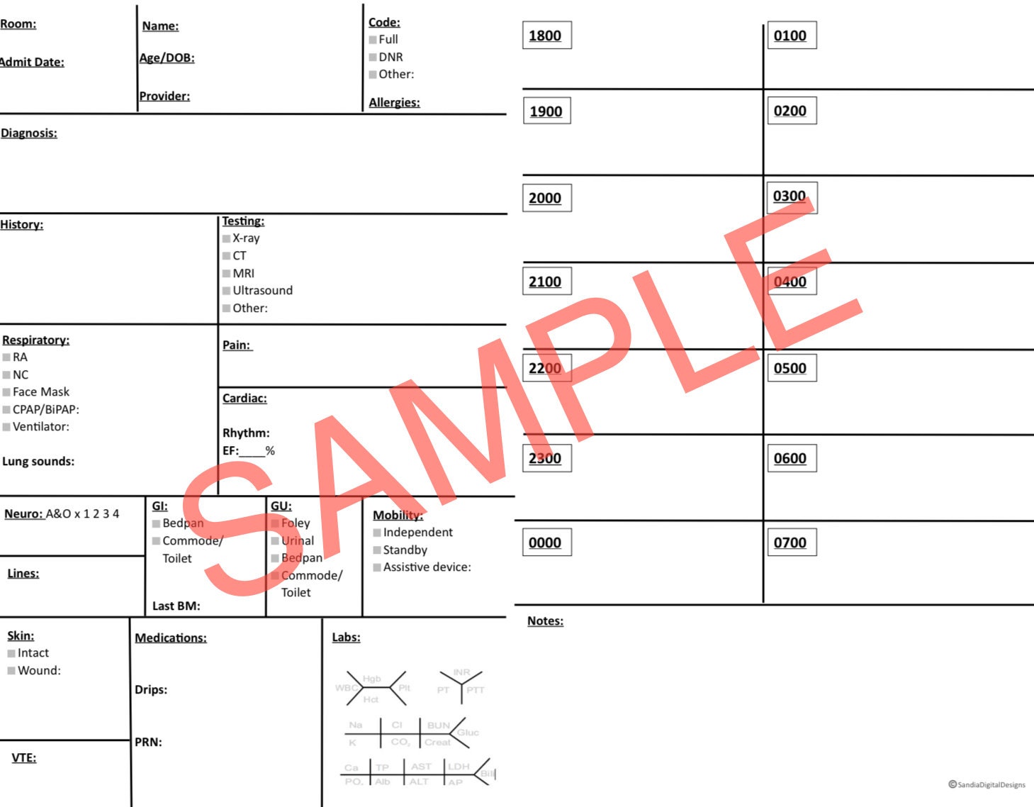 Nurse Report Sheet, ICU, Night Shift - RN, LPN, Nursing Brain - Etsy
