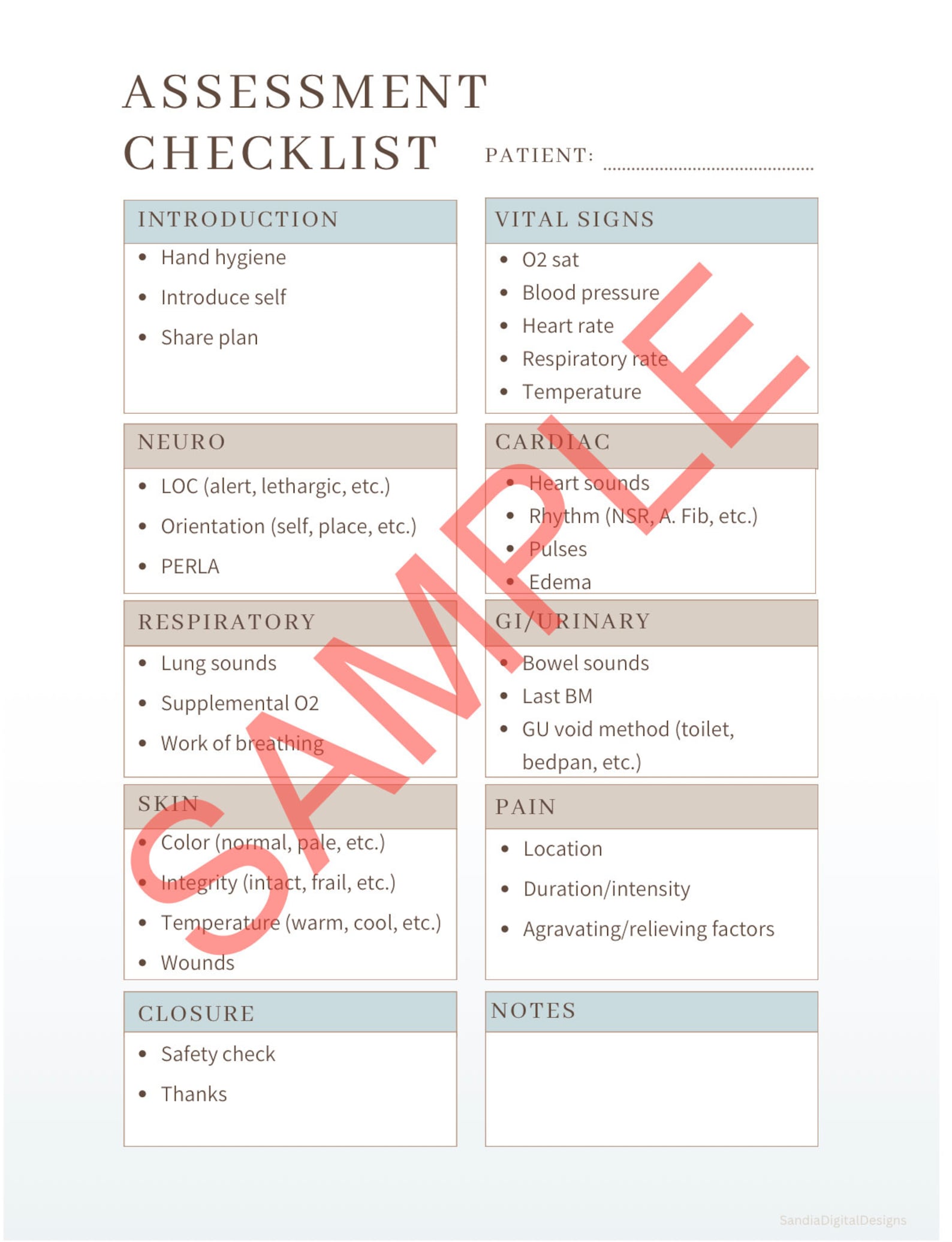 Nursing Assessment Checklist, Head-to-toe Assessment, RN, LPN/LVN, Nursing Student, Study Guide ...