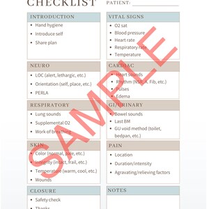 Nursing Assessment Checklist, Head-to-toe Assessment, RN, LPN/LVN ...