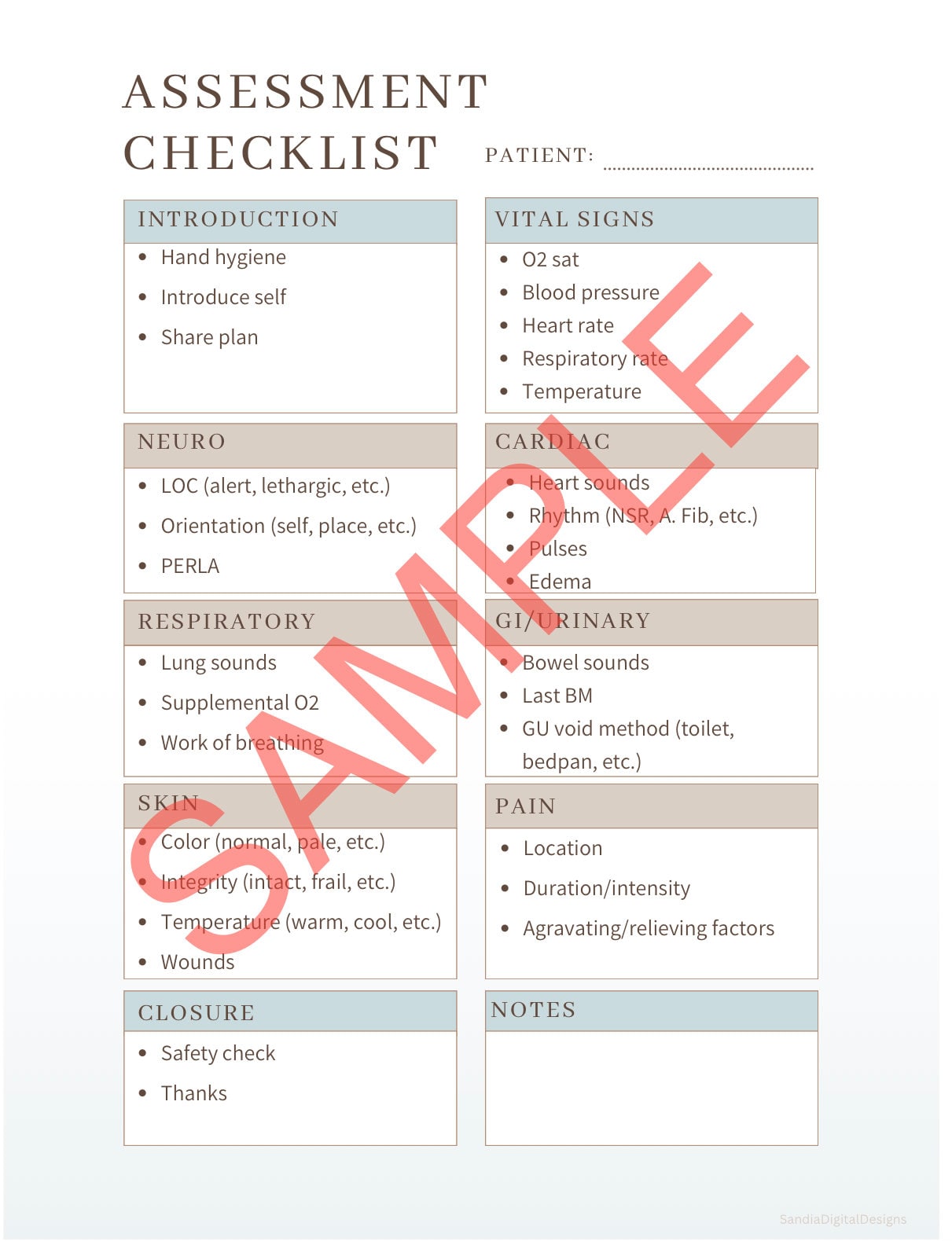 Nursing Assessment Checklist, Head-to-toe Assessment, RN, LPN/LVN, Nursing Student, Study Guide ...