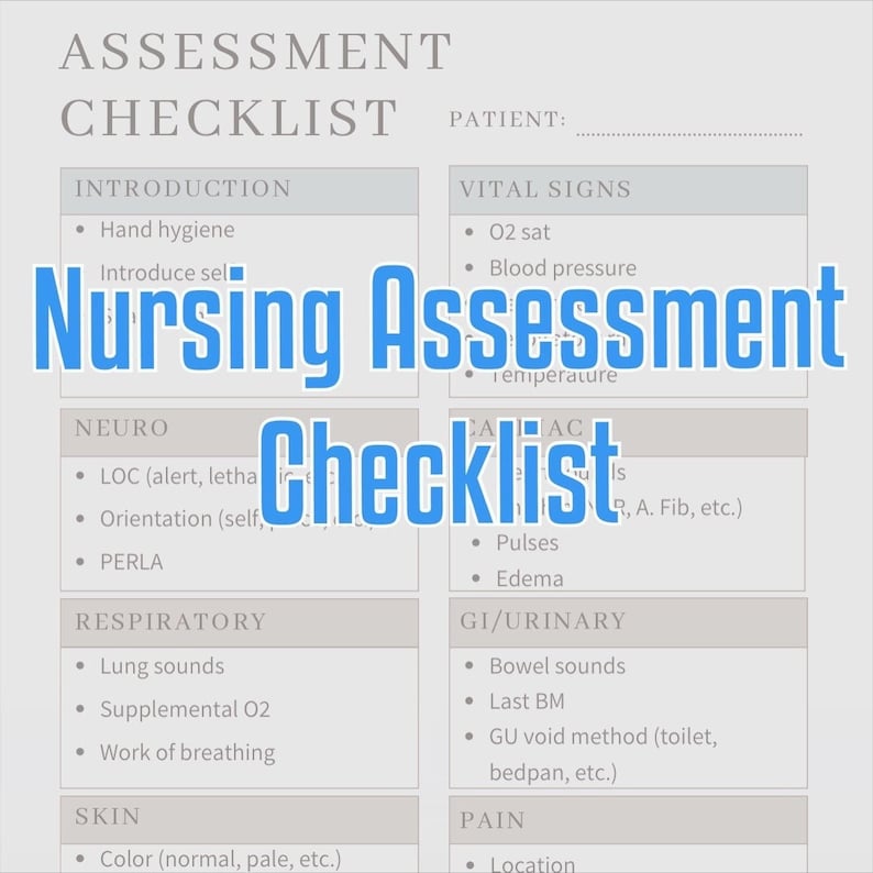Nursing Assessment Checklist, Head-to-toe Assessment, RN, LPN/LVN ...