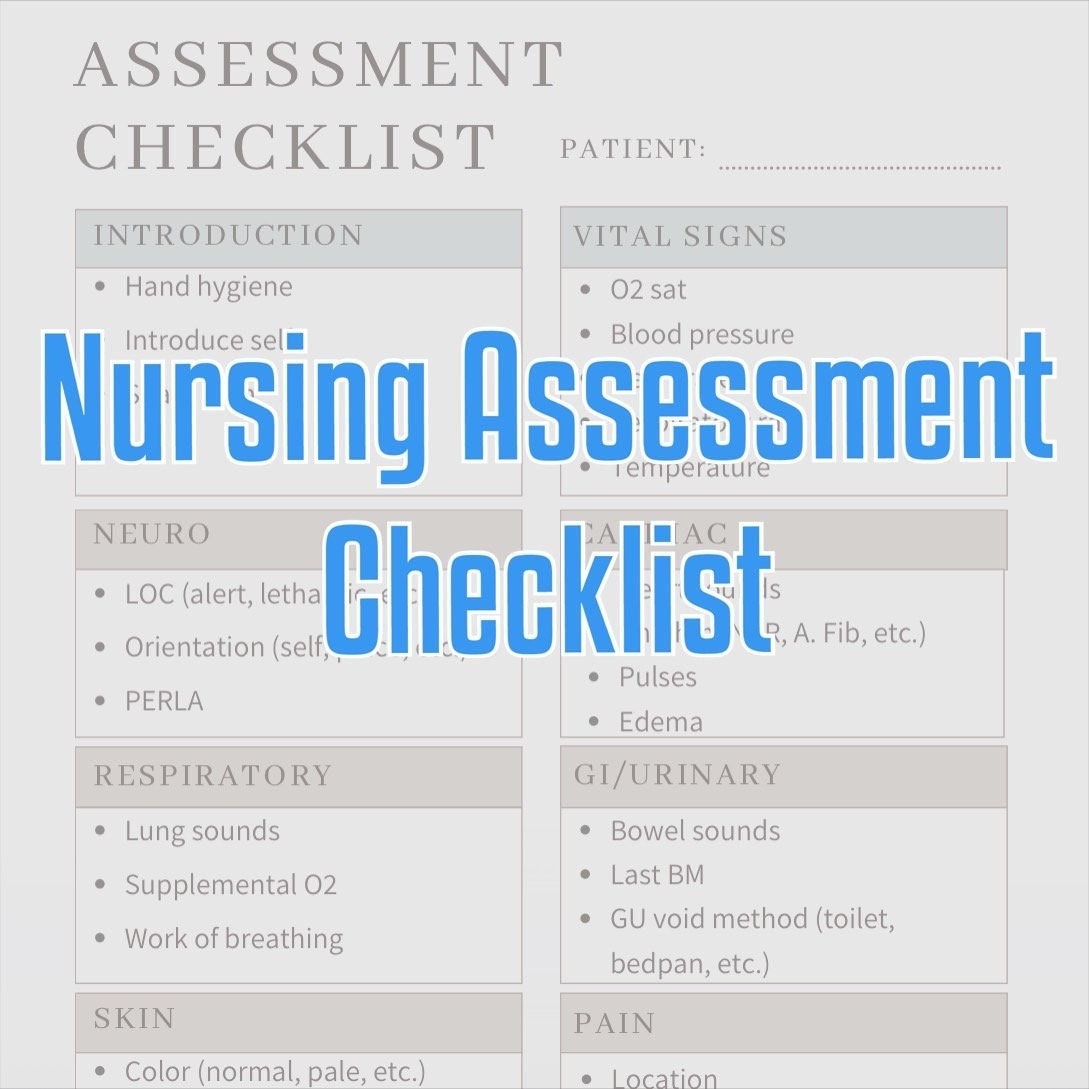 Nursing Assessment Checklist, Head-to-toe Assessment, RN, LPN/LVN, Nursing Student, Study Guide ...
