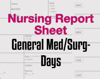 Nurse Report Sheet, General Med/surg, Night Shift - RN, LPN/LVN ...