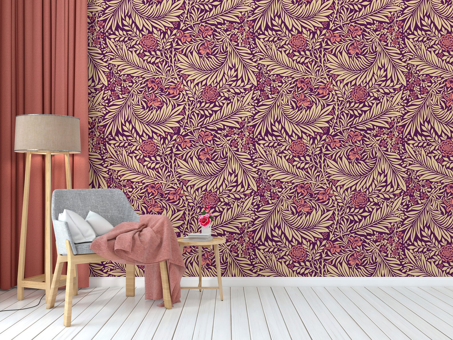 Burgundy Floral Wallpaper, Leaves Wallpaper Vinyl, 3D Wallpapers ...