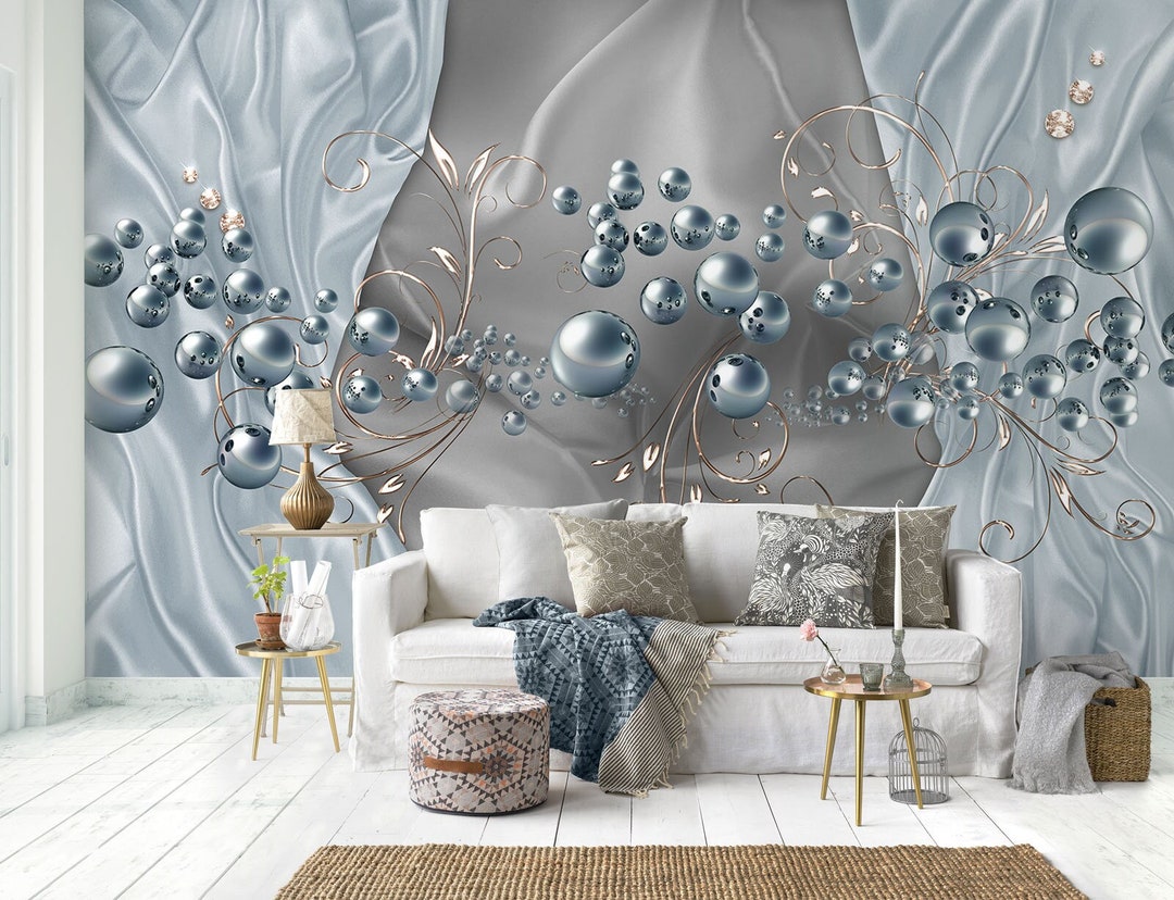 Luxury Blue Wallpaper, Pearl Wallpaper Vinyl, 3D Wallpapers, Unpasted ...