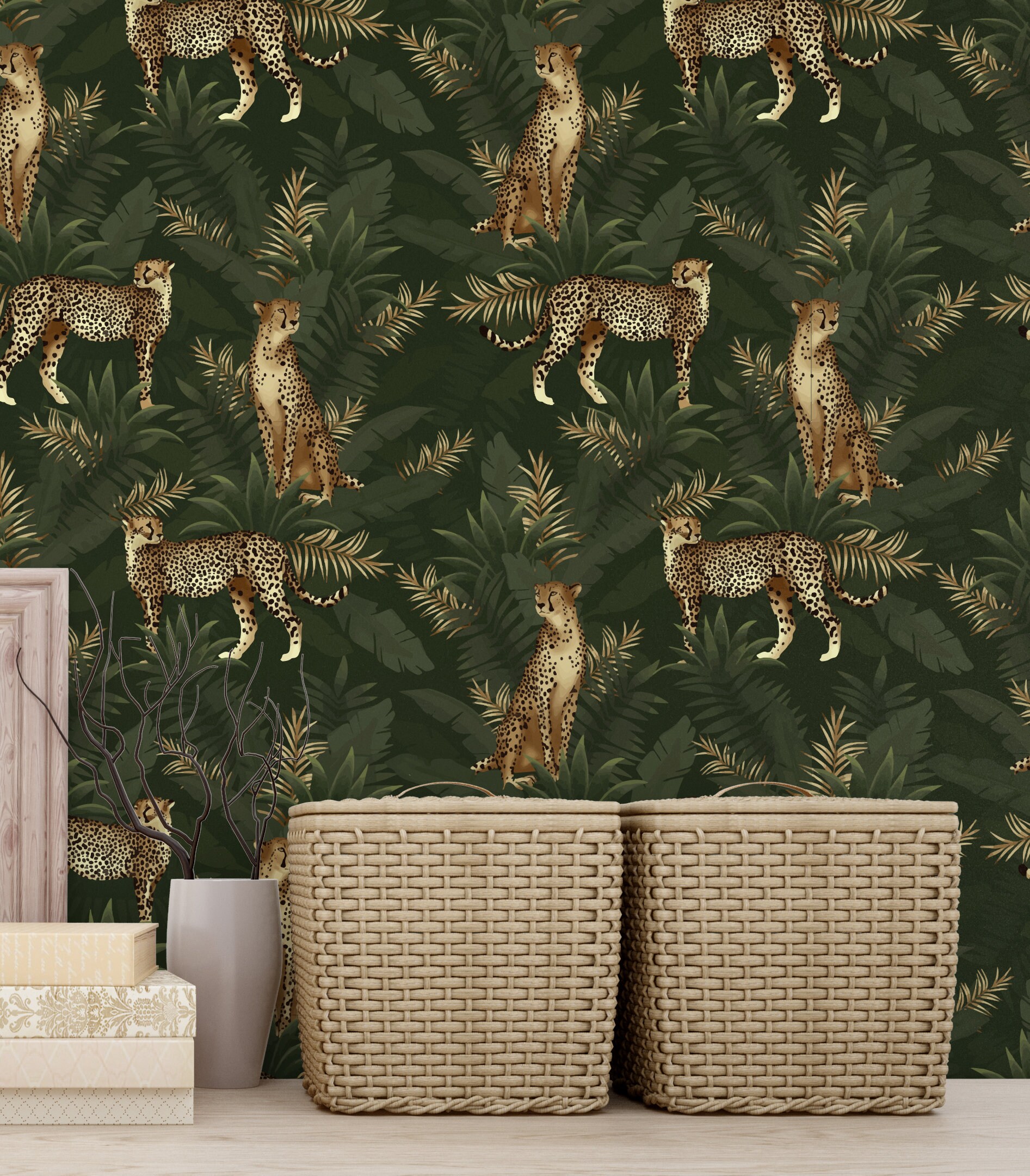 Leopards in the Leaves Wall Paper, Animals Wall Decor Traditional ...