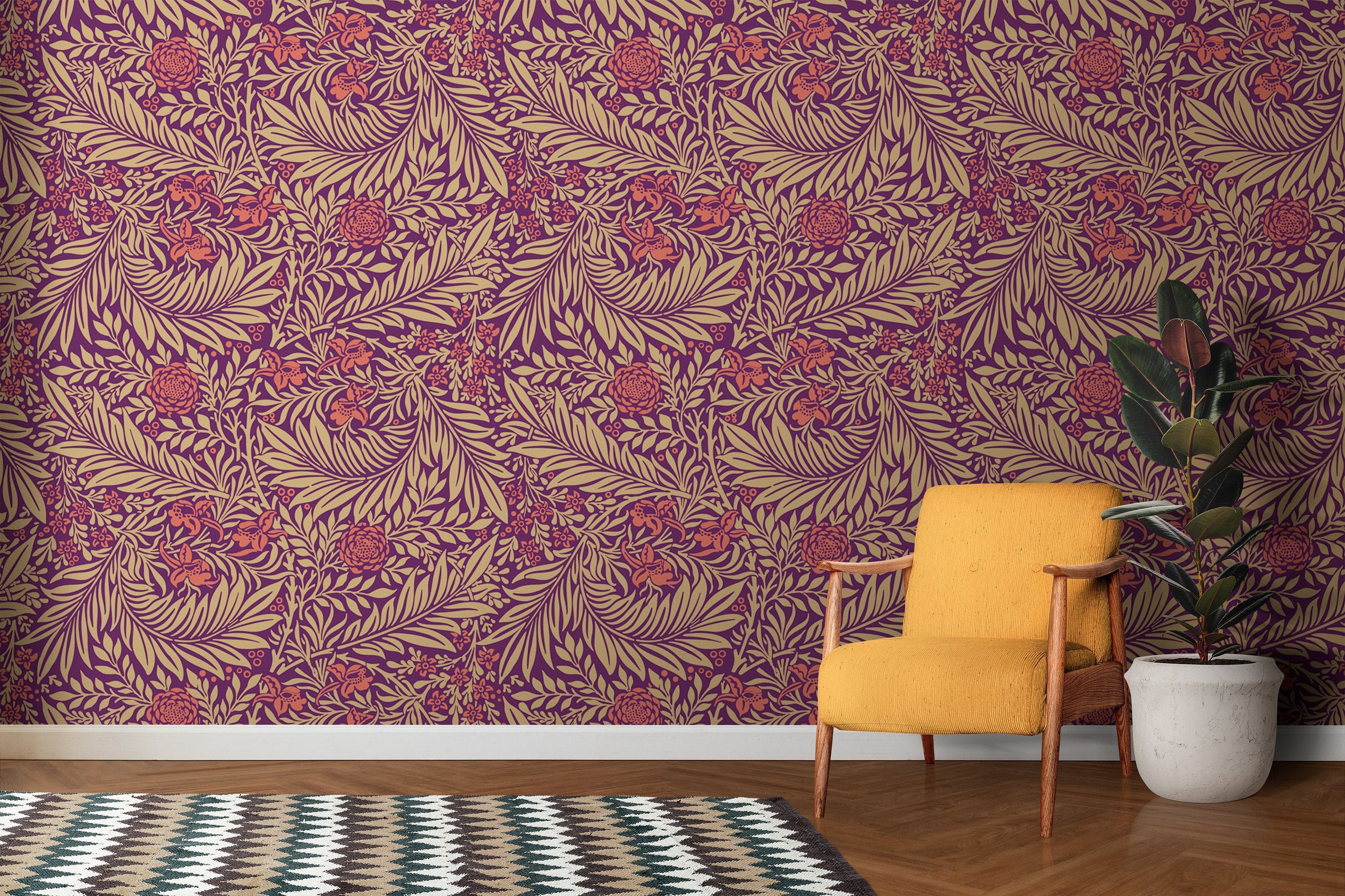 Burgundy Floral Wallpaper, Leaves Wallpaper Vinyl, 3D Wallpapers ...