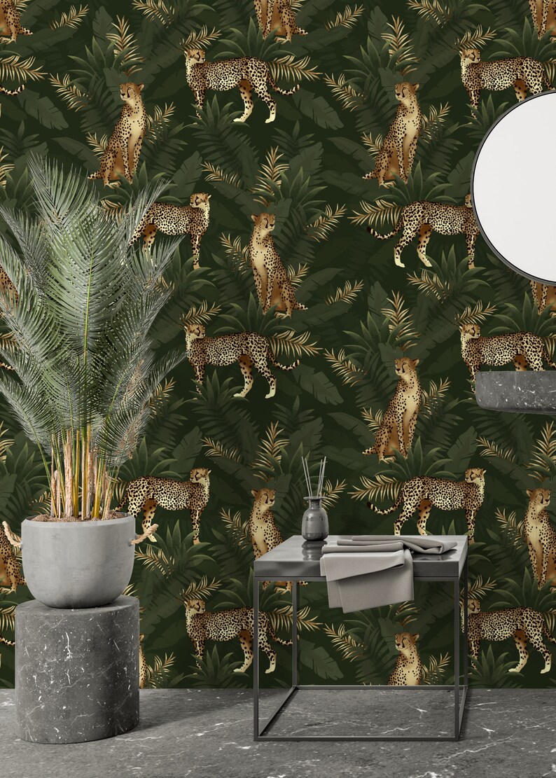 Leopards in the Leaves Wall Paper, Animals Wall Decor Traditional ...