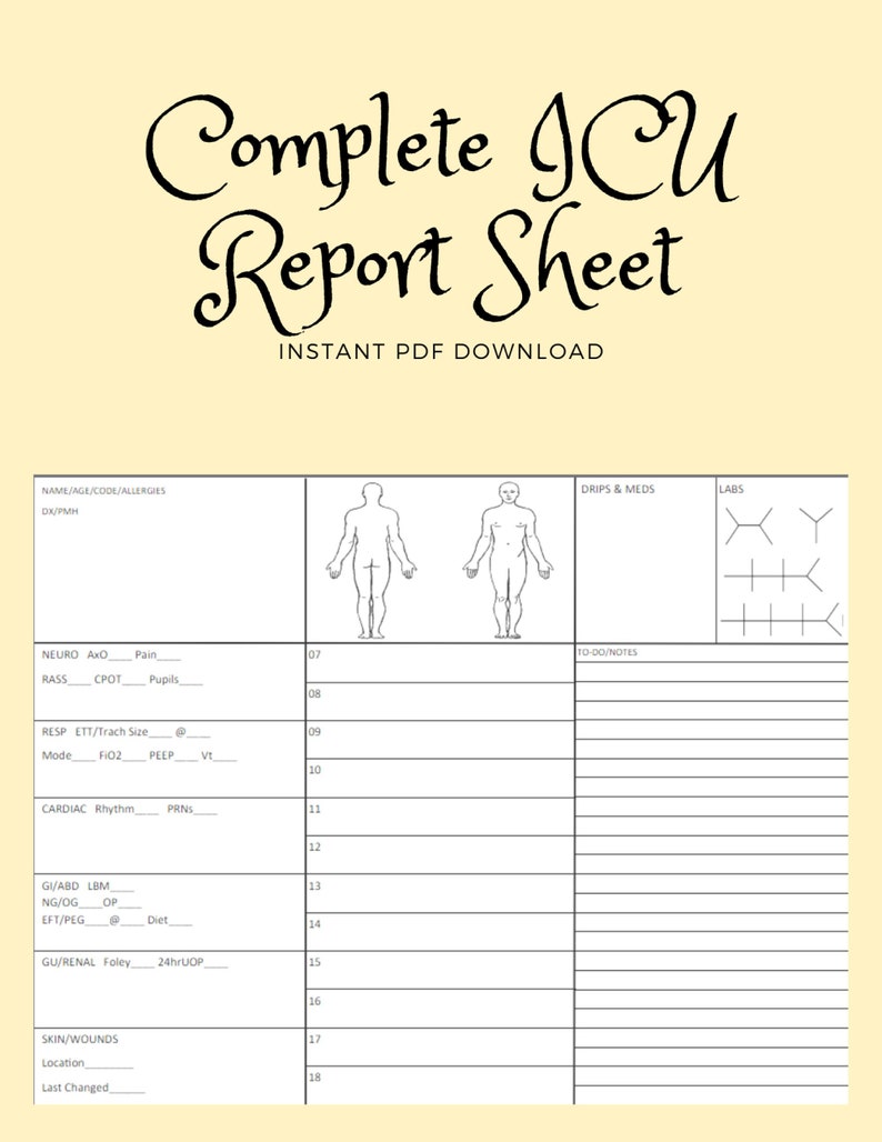Night Shift Complete ICU Report Sheet - Etsy