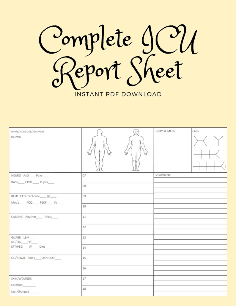 Day Shift Complete ICU Report Sheet - Etsy