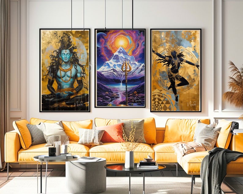 Shiva Painting, Mount Kailash Wall Art, Goddess Kali Artwork, Instant ...
