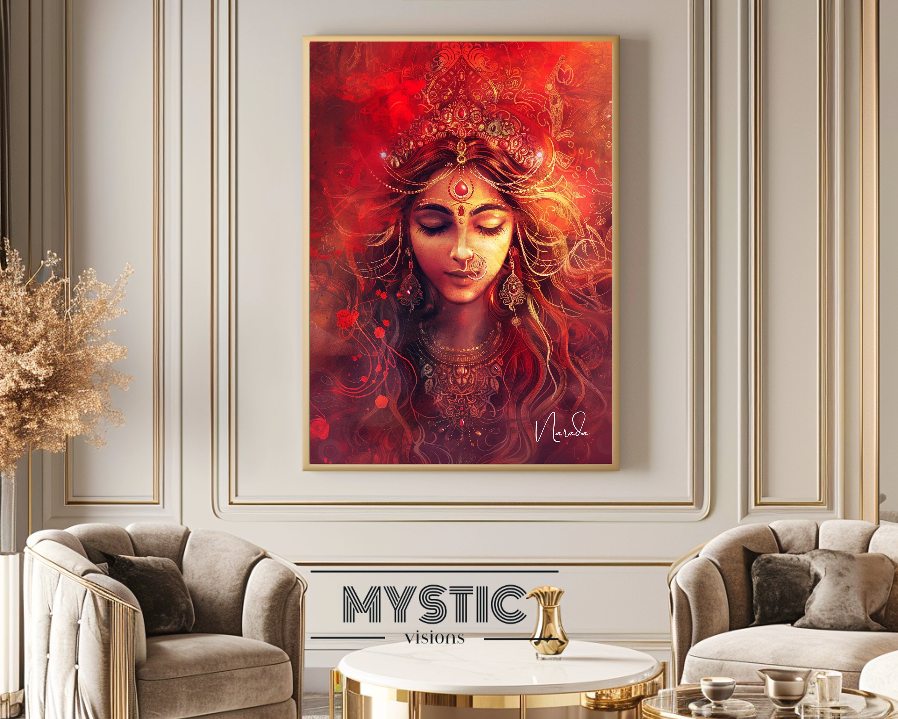 Parvati Painting, Kleem Illustration, Sri Yantra, Spiritual Wall Decor ...