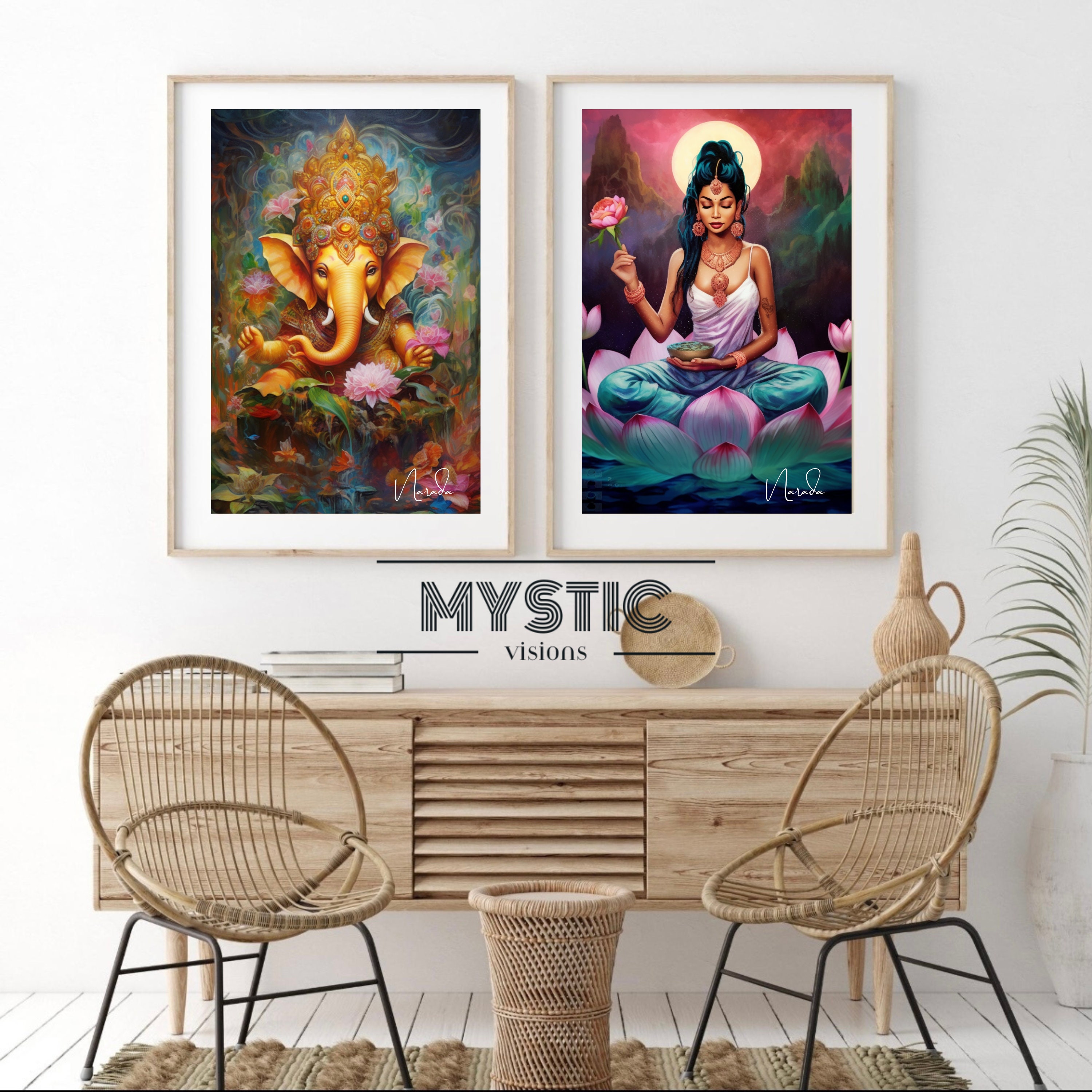 Ganesha Print Lakshmi Poster Hindu Wall Art Hindu Painting - Etsy