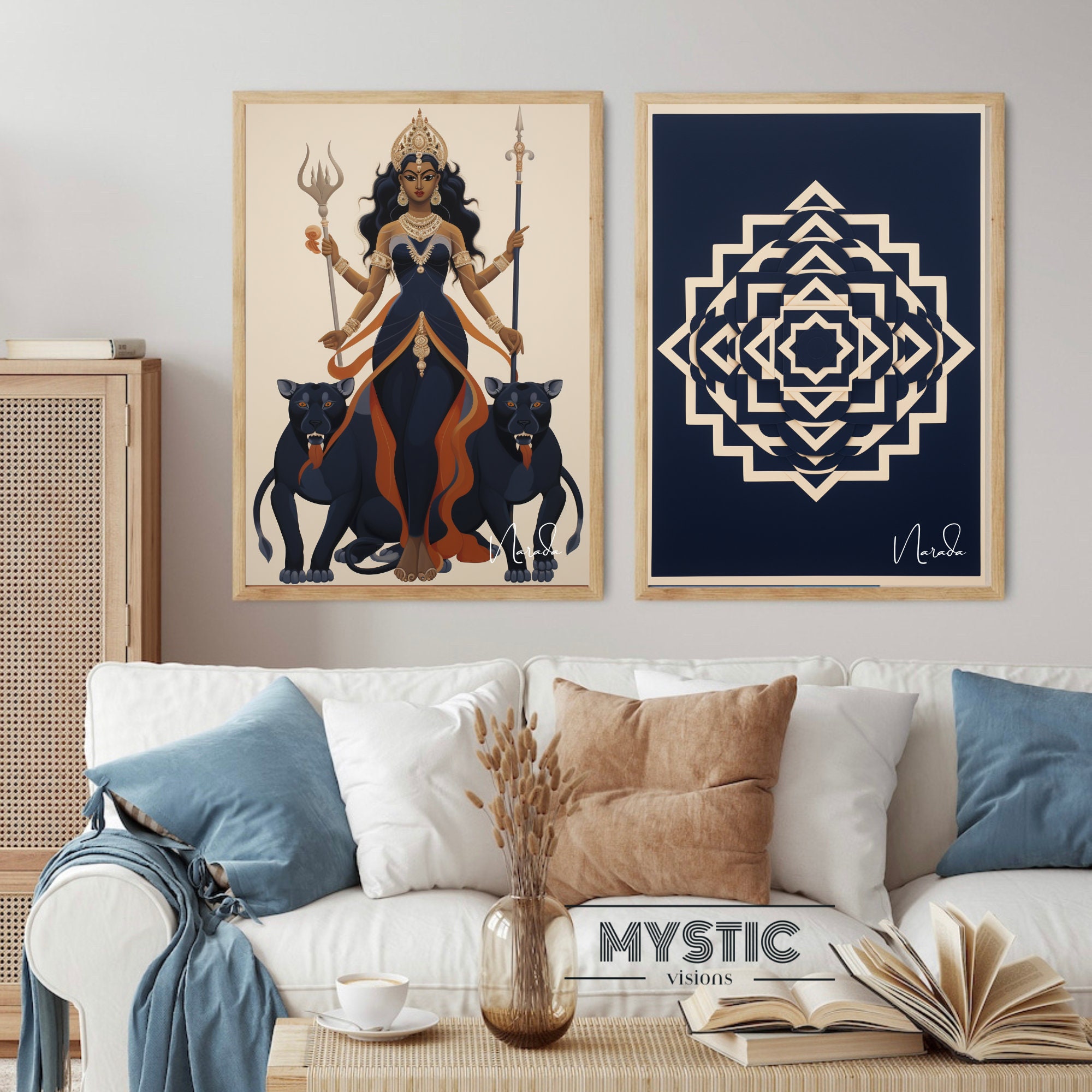 Durga Art Print, Goddess Durga Digital Download, Sri Yantra Wall Art ...
