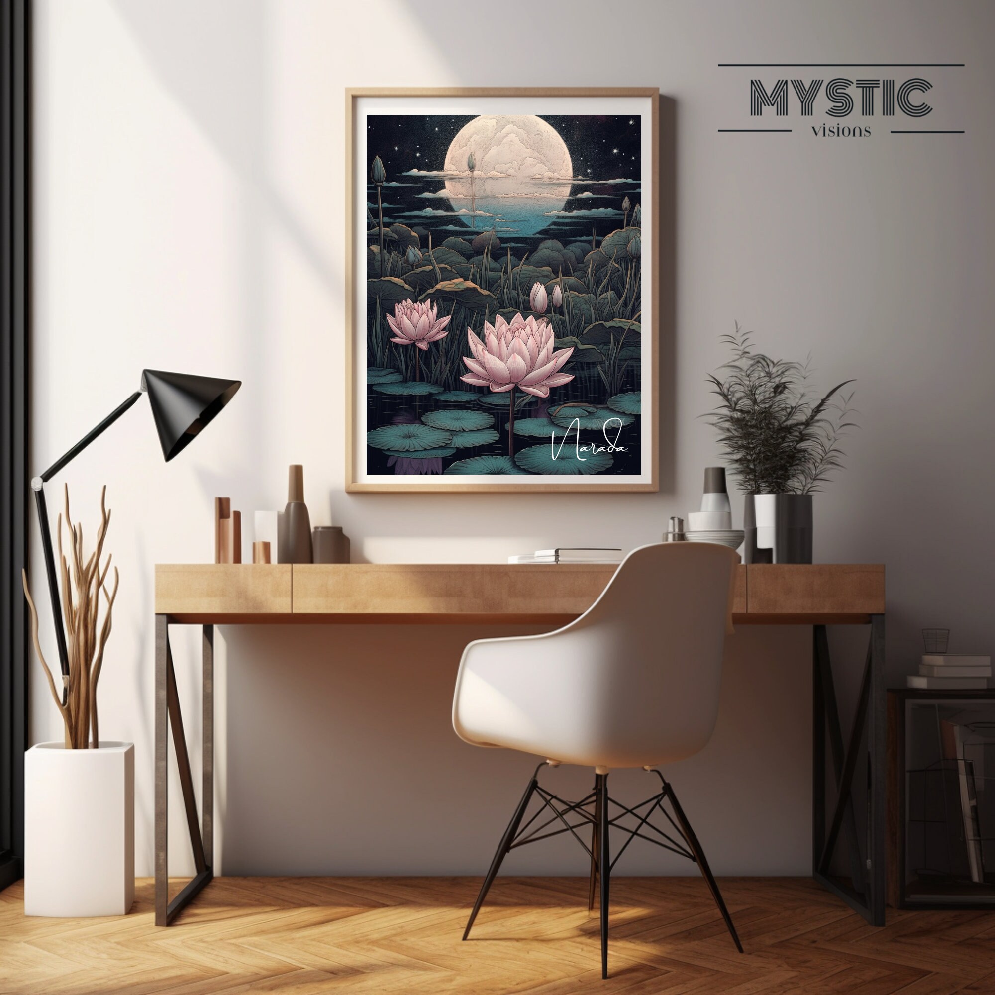 Full Moon Lotus Flower Wall Art Zen Print Set Spiritual Wall - Etsy