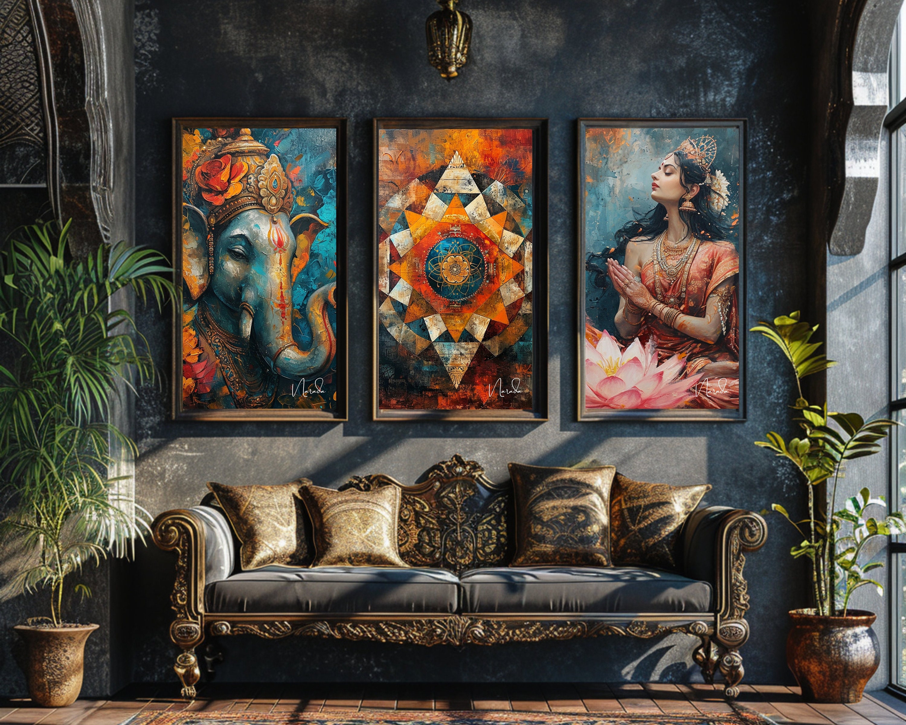Ganesha Print,lakshmi Poster,sri Yantra Art,hindu Wall Art Hindu ...