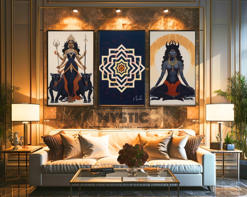 Kali Painting, Sri Yantra Art, Durga Illustration, Spiritual Wall Decor ...